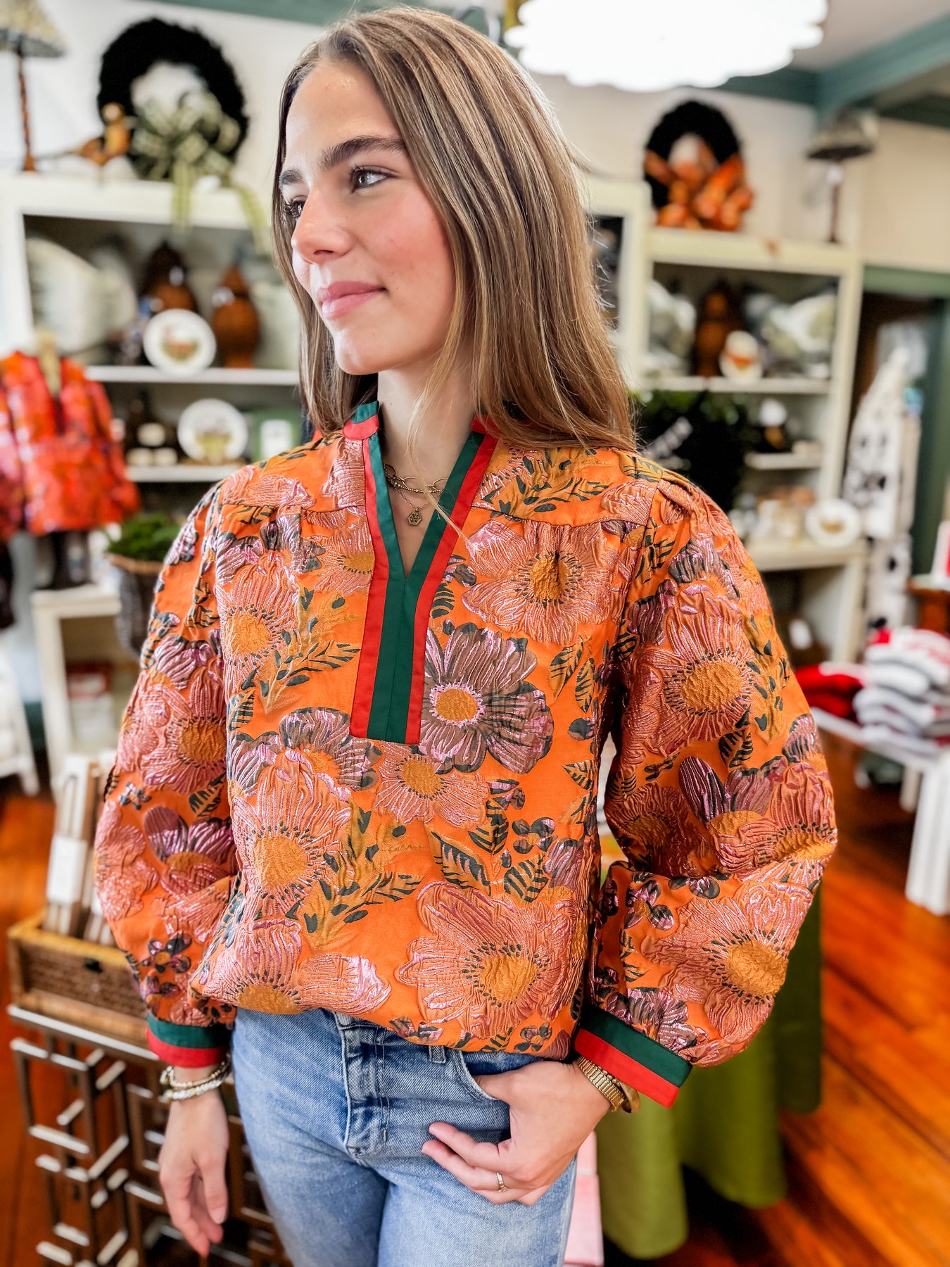 Floral Jacquard Top - Pumpkin – Avriett House, Home & Gift Store